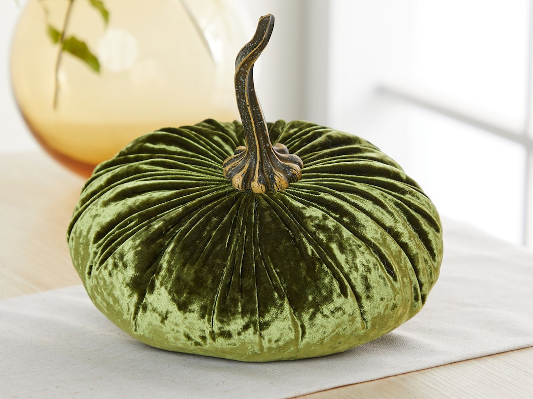 Extra Large Velvet Pumpkin Luxe Clover, Fall Home Decor, Luxury Green ...