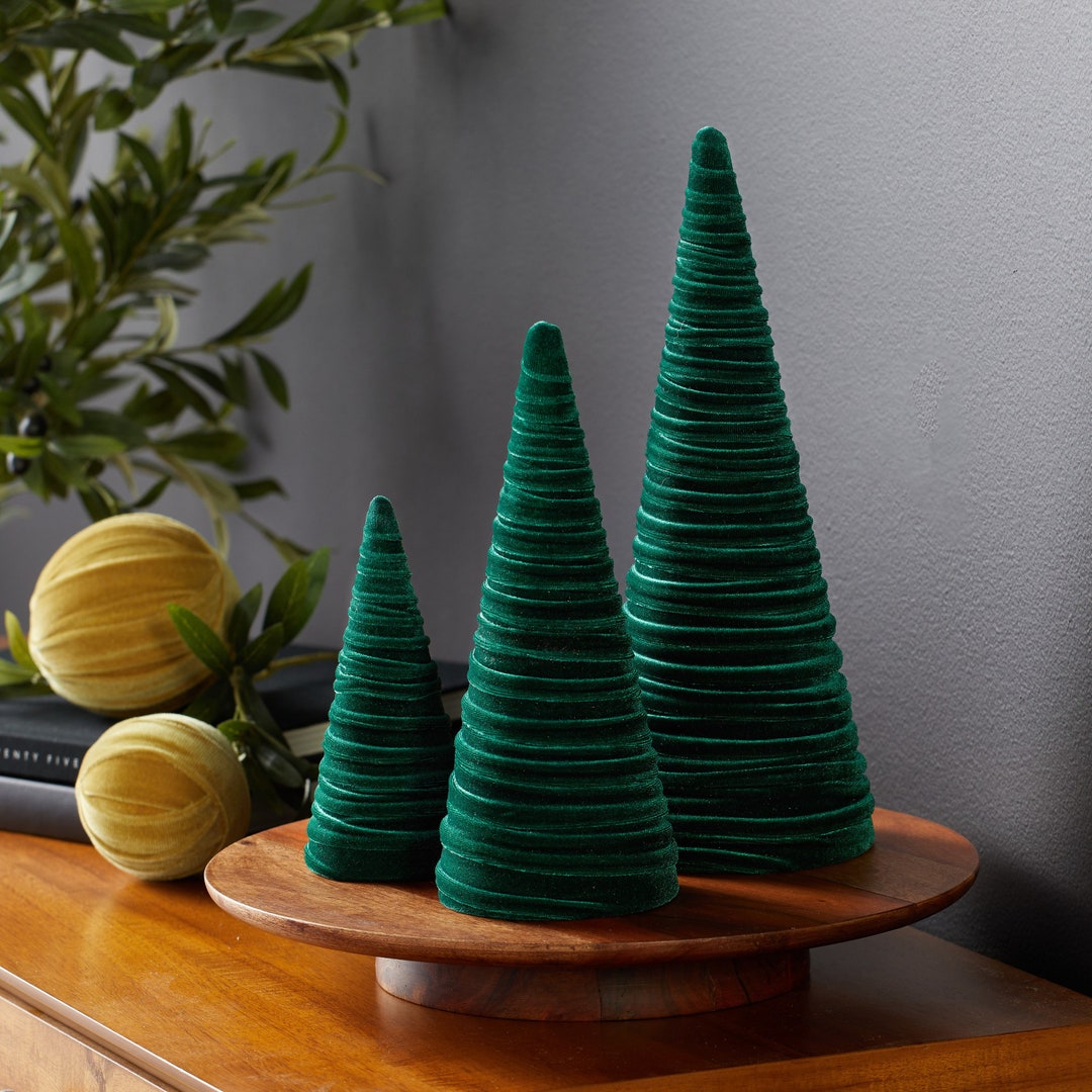 Velvet Trees Set of 3 Emerald, Valentine's Mantel Décor, Holiday ...