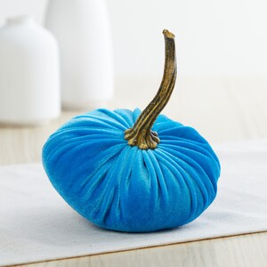 SMALL Velvet Pumpkins Set of 5, Blue Pumpkin Baby Shower Table Decor ...