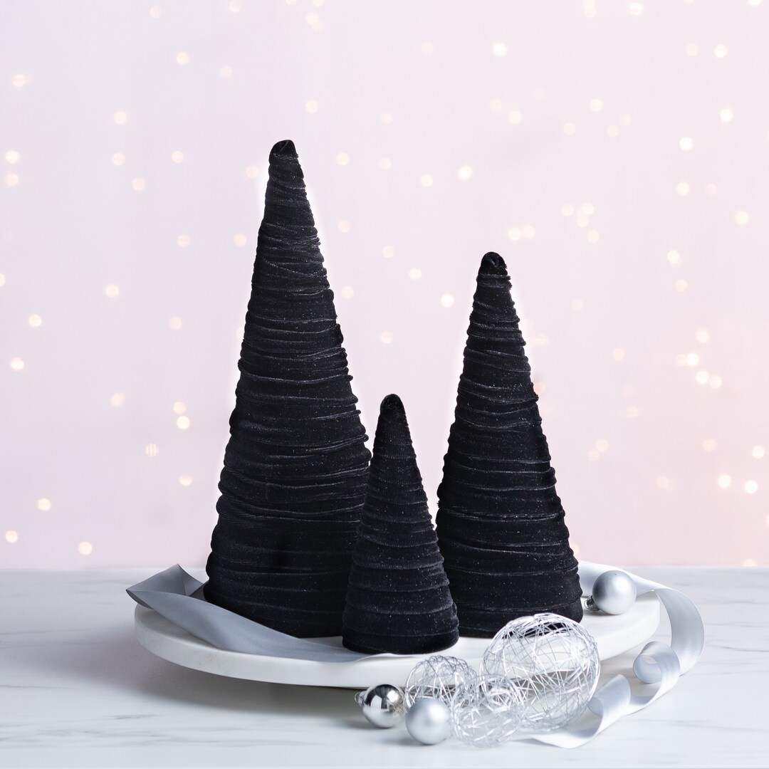 Velvet Trees Set of 3 Black Modern Christmas Decor Mantel - Etsy