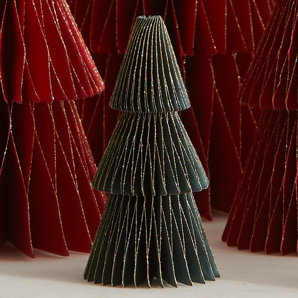 Honeycomb Paper Tree Set of 8 Classic Christmas, Red Green Festive ...