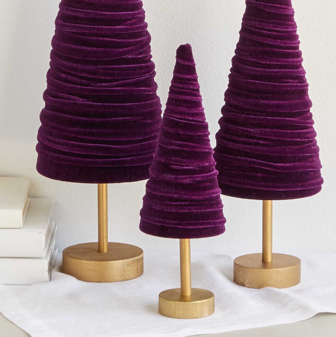 Plum Pedestal Velvet Trees Set of 3, Everyday Mantel Décor, Purple ...