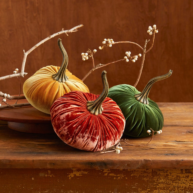 Large Velvet Pumpkins Set of 3 Modern Rustic Wedding Decor | Etsy