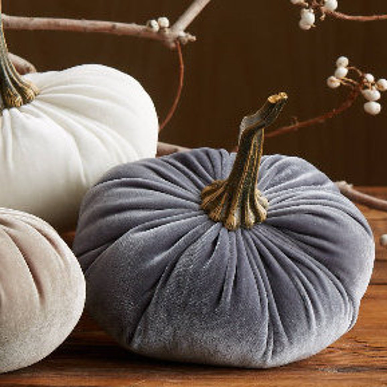 Large Velvet Pumpkin Gray Home Decor Trends Fall Wedding - Etsy