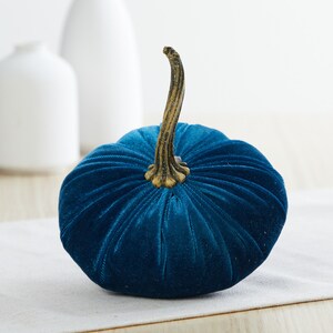 SMALL Velvet Pumpkins Set of 5, Blue Pumpkin Baby Shower Table Decor ...