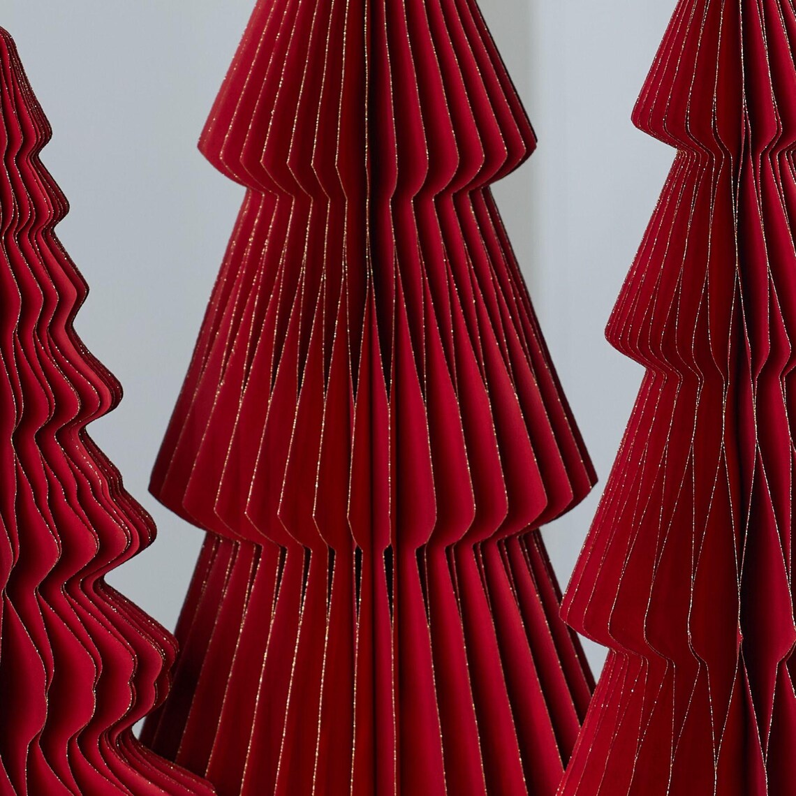 Red Christmas Tree Set of 3, Honeycomb Paper Trees, Elegant Winter ...