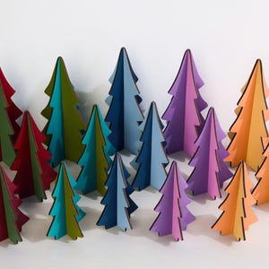 Set of 15 Wooden Interlocking Trees, Winter Tabletop Decor, Christmas ...