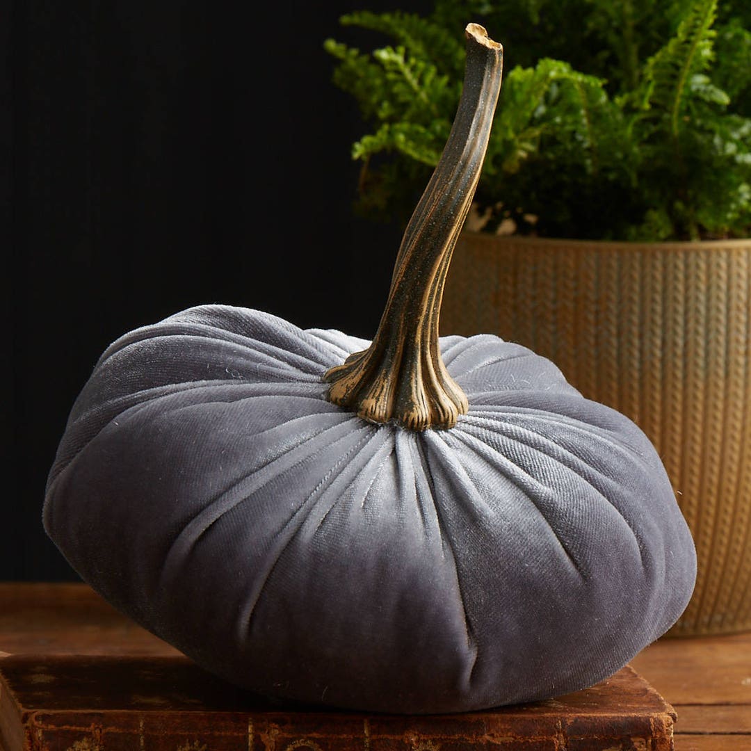 Large Velvet Pumpkin Gray Home Decor Trends Fall Wedding - Etsy