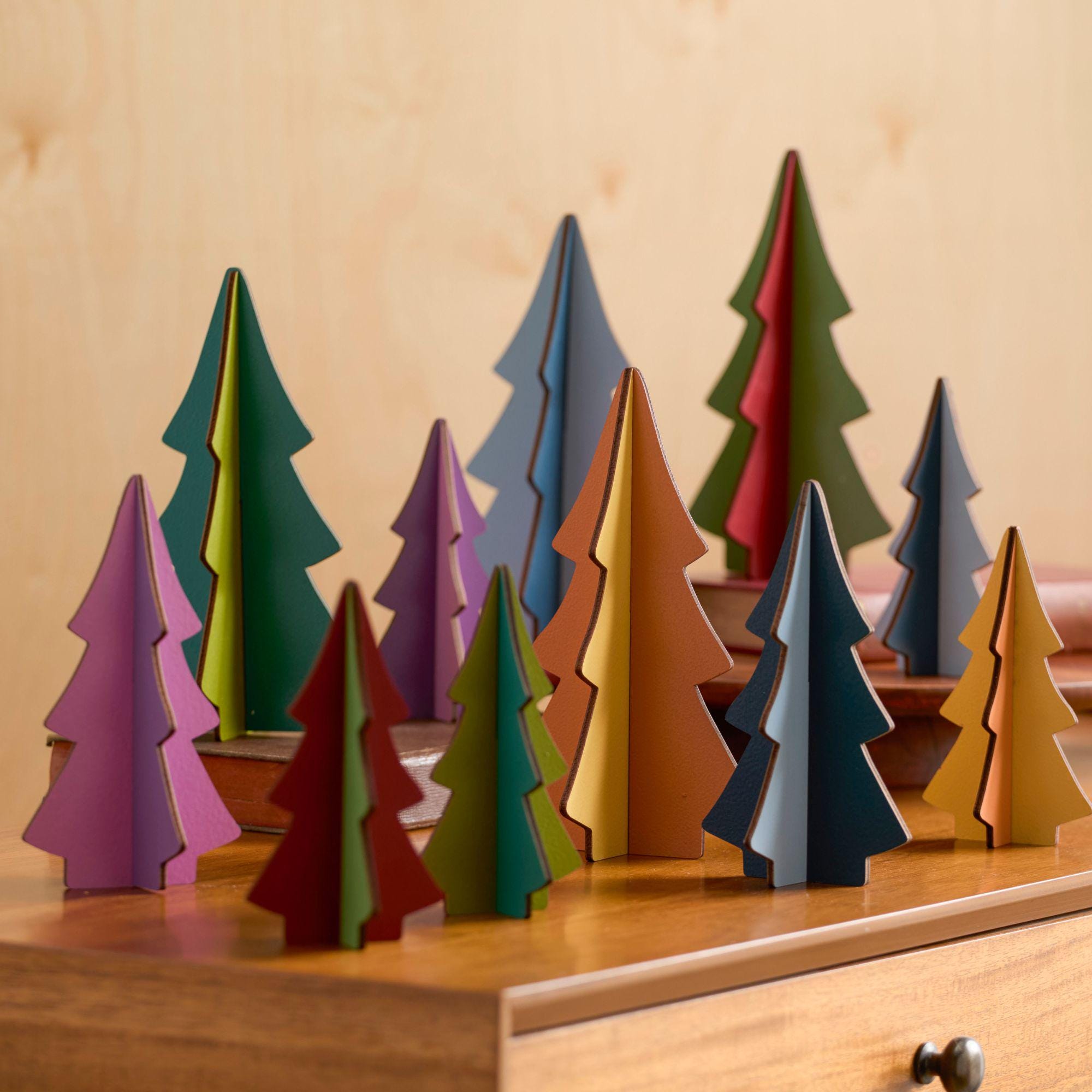 Set of 15 Wooden Interlocking Trees, Winter Tabletop Decor, Christmas ...
