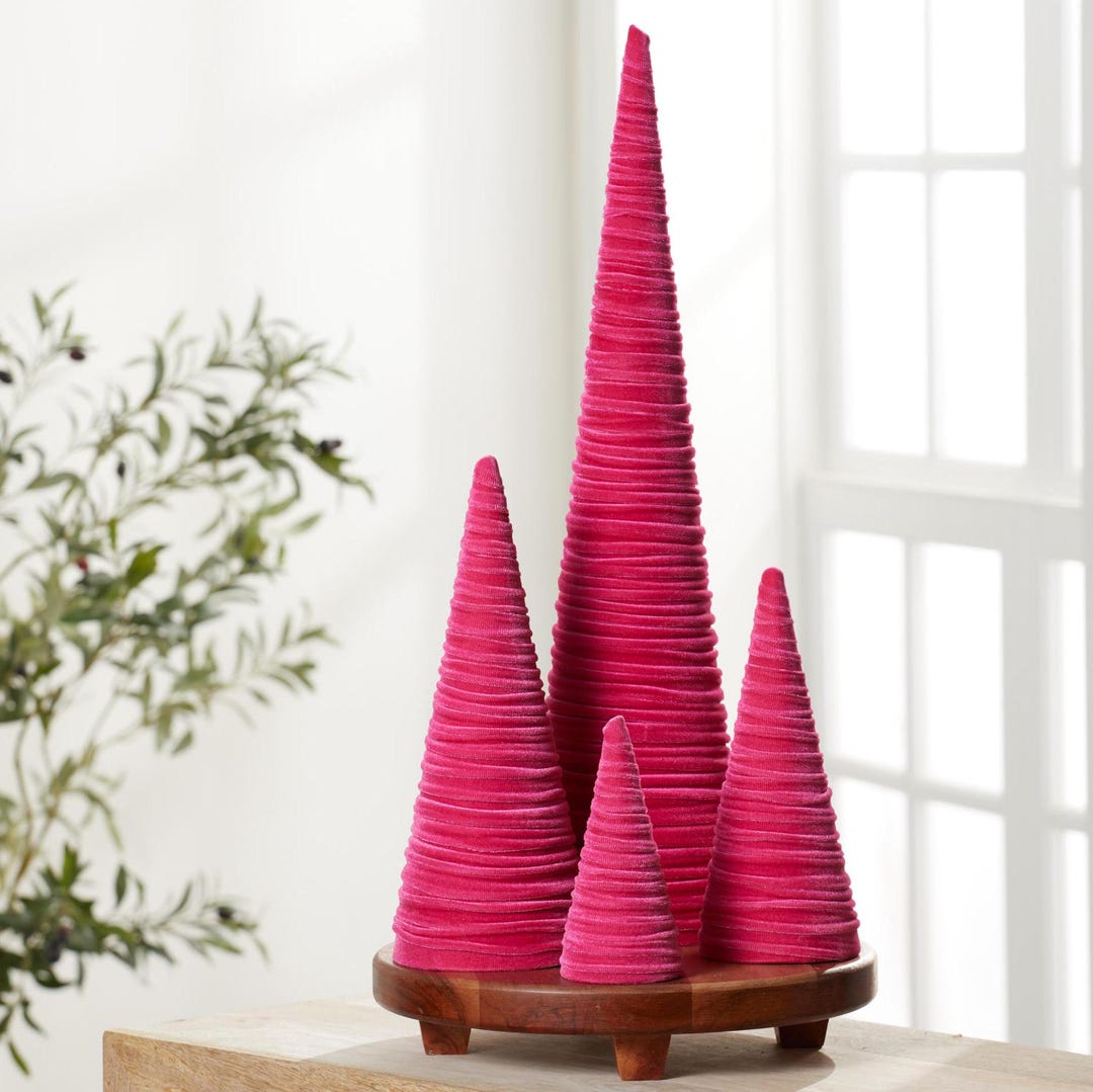 Hot Pink Velvet Cones Set of 4, Valentines Day Coquette Room Decor ...