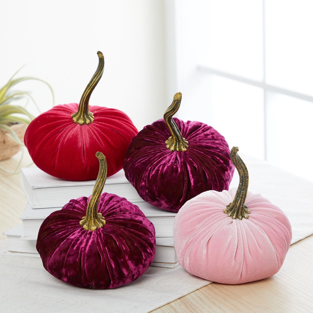 SMALL Pink Velvet Pumpkins Set of 4, Pink Pumpkin, Our Little Pumpkin ...