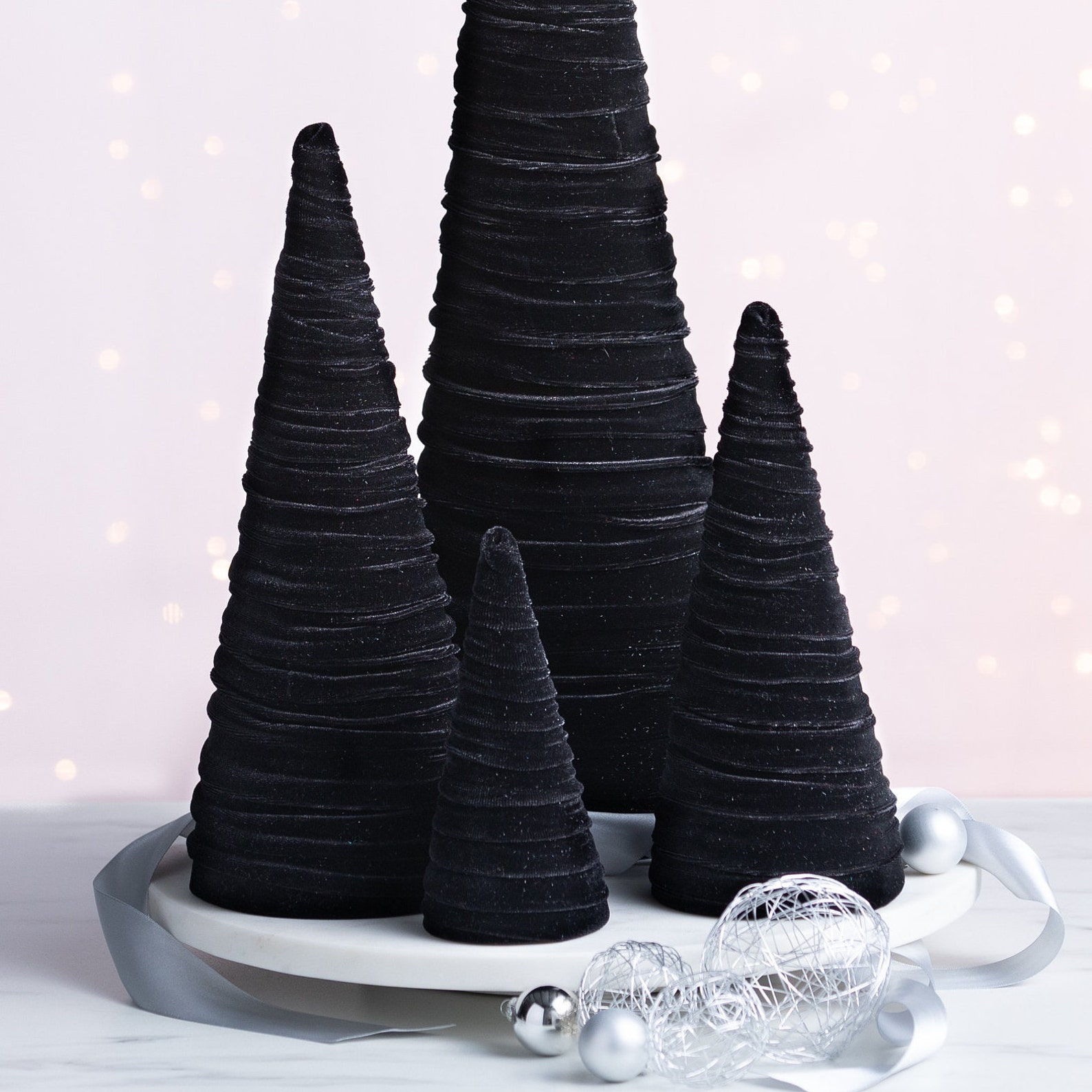 Velvet Trees Set of 4 Black, Minimalist Accent Decor for Mantel ...