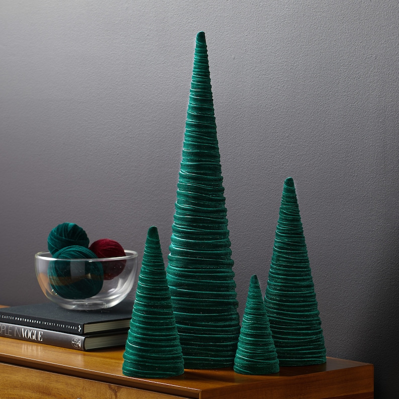 Velvet Trees Set of 4 Emerald, Valentine's Modern Mantle Decor ...