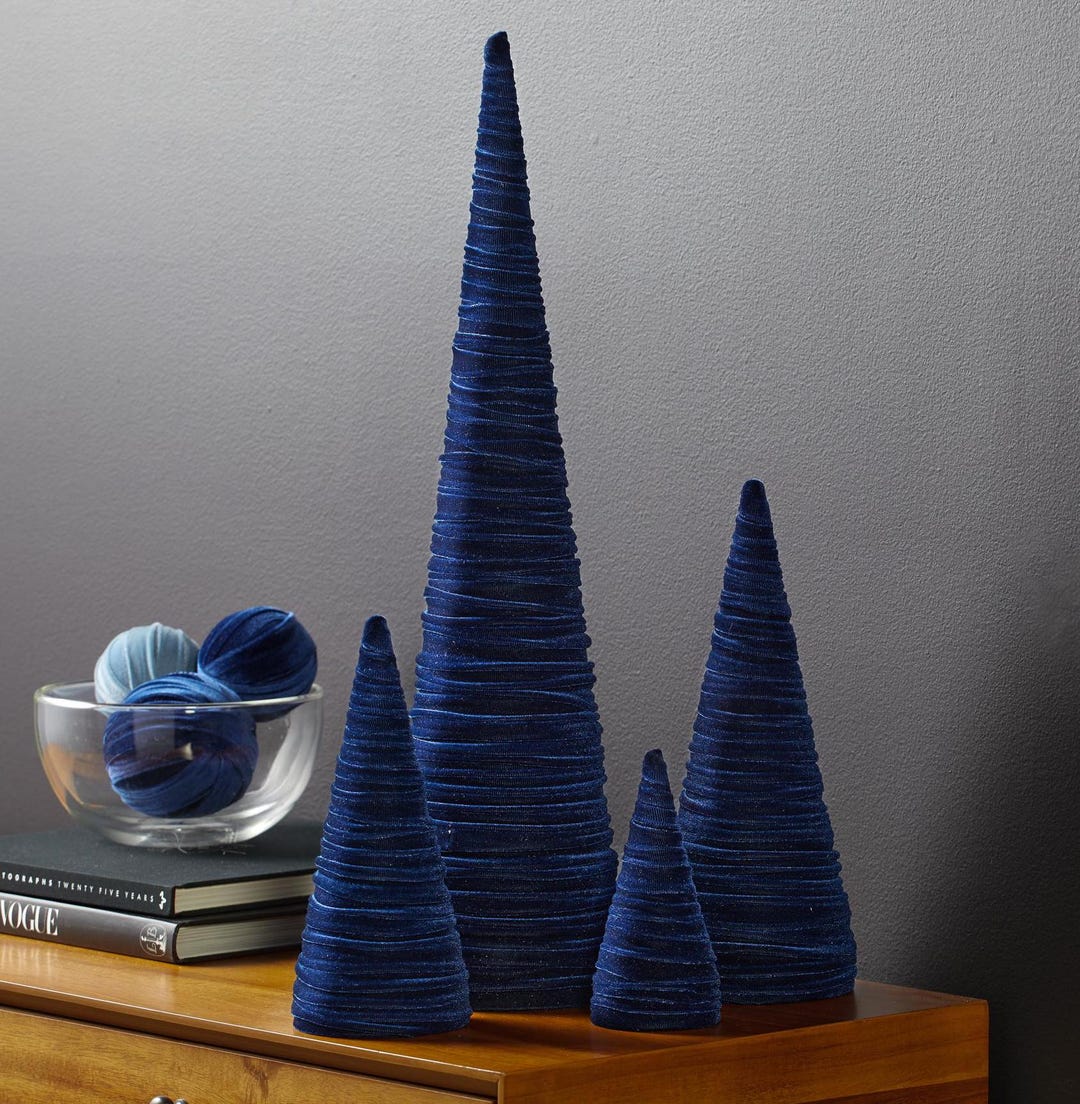 Velvet Trees Set of 4 Navy, Luxurious Handmade Tree, Blue Decor ...
