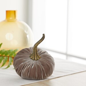 LARGE Velvet Pumpkins Set of 3, Taupe Decor, Elegant Fall Centerpiece for Wedding, Gray Pumpkin ...