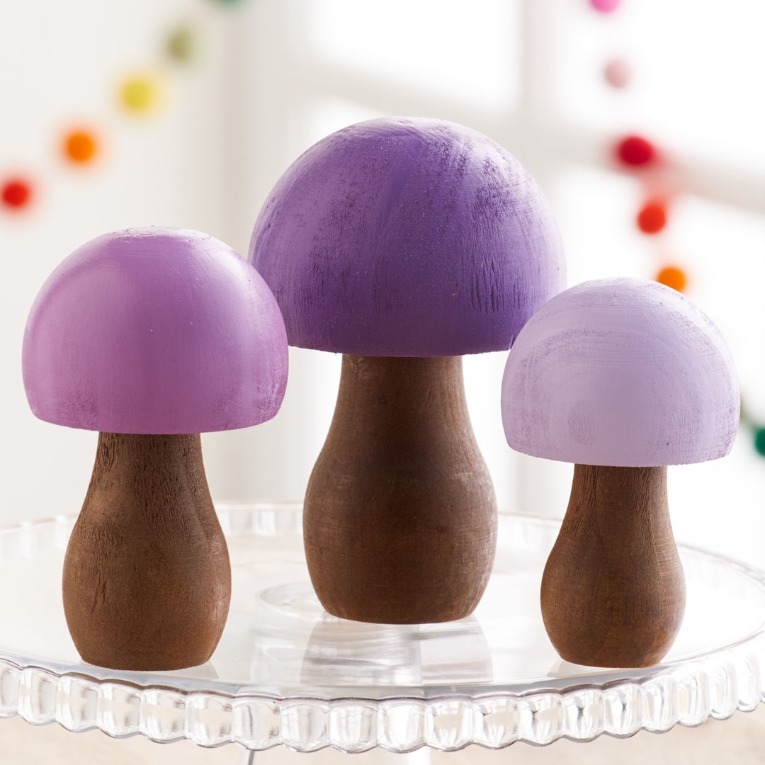 Wood Mushrooms, Set of 3, Lavender, Custom Colors, Charming Nature ...