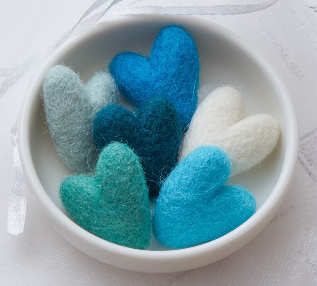 Mini Wool Hearts Set in Blue, Valentine's Day Gift for Her or Friend ...