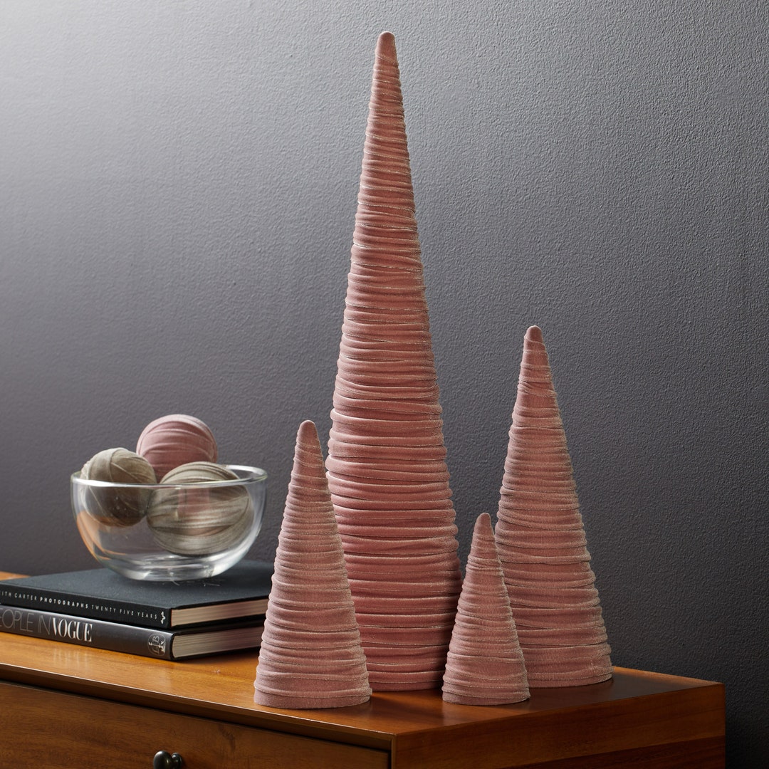 Blush Pink Velvet Cones Set of 4, Coquette Room Decor Aesthetic Room ...