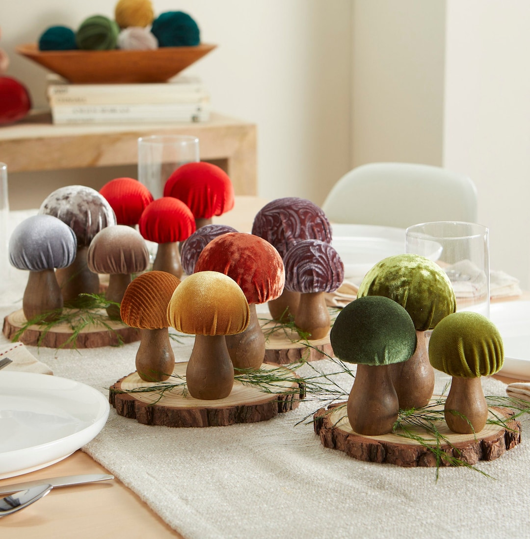 Velvet Mushrooms Set of 3, Mushroom Decor Nature Lover Gift for Women ...