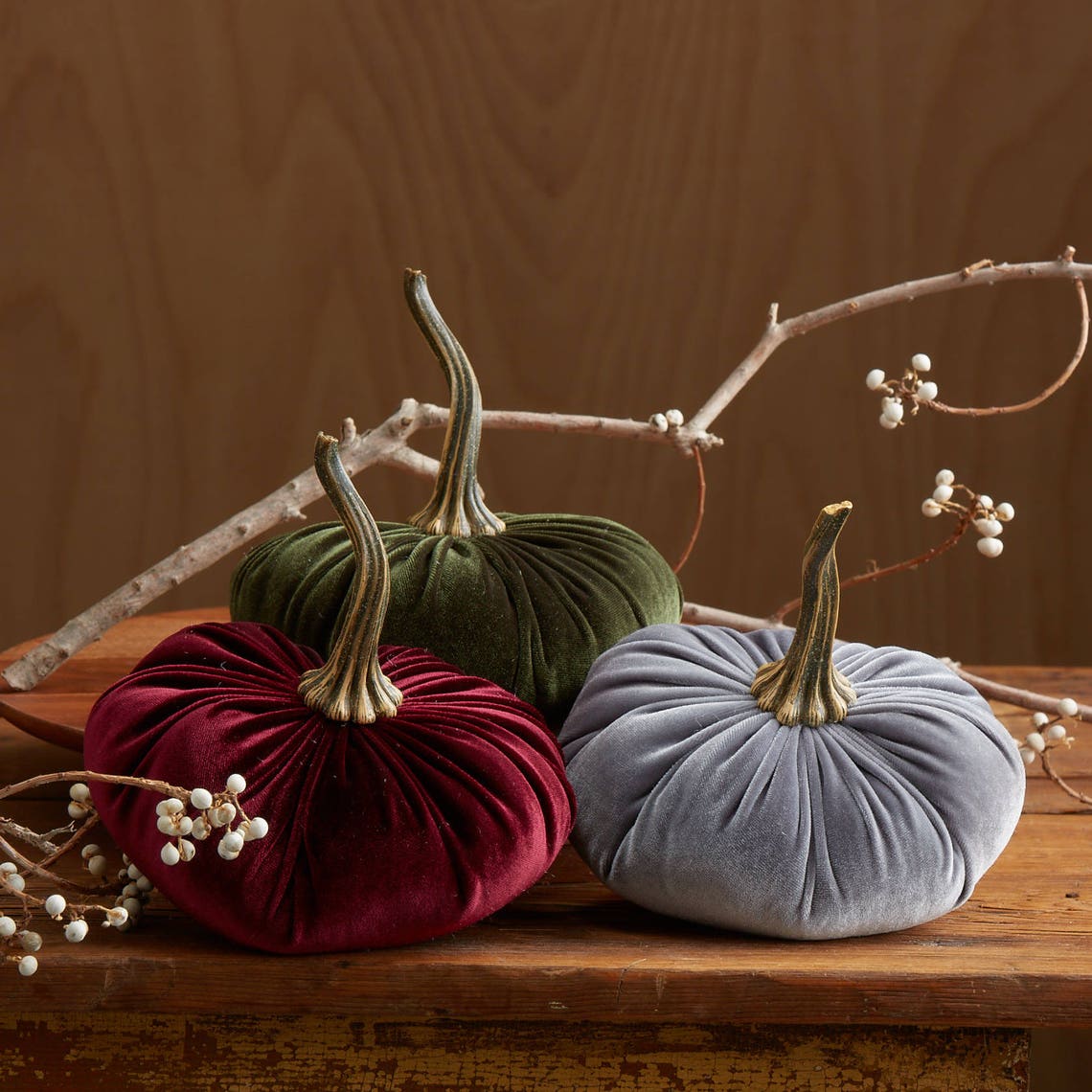 Large Velvet Pumpkins Set of 3 Home Decor Trends Fall | Etsy