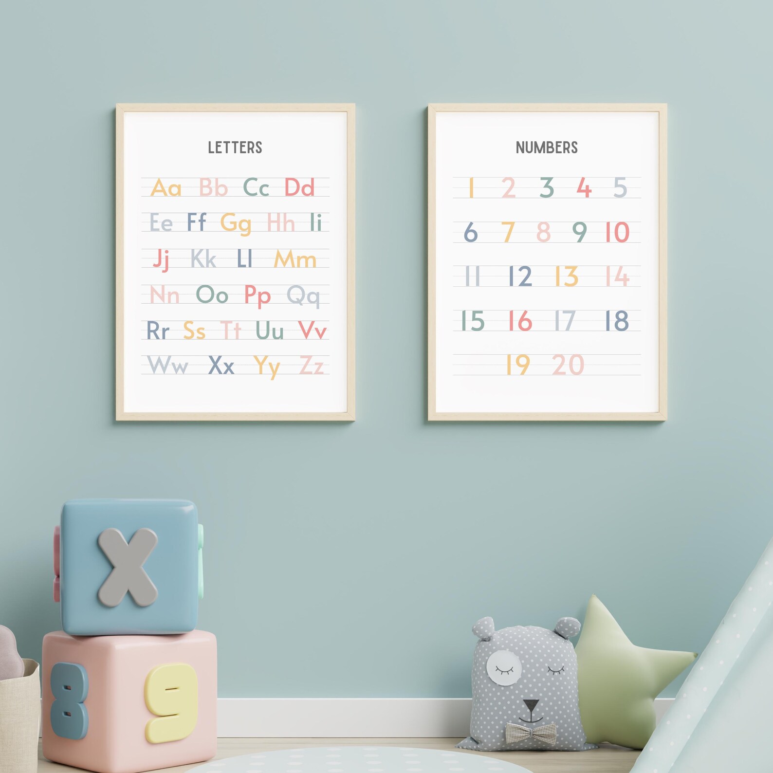 Alphabet & Numbers, Educational Posters, Neutral Classroom Wall Art ...
