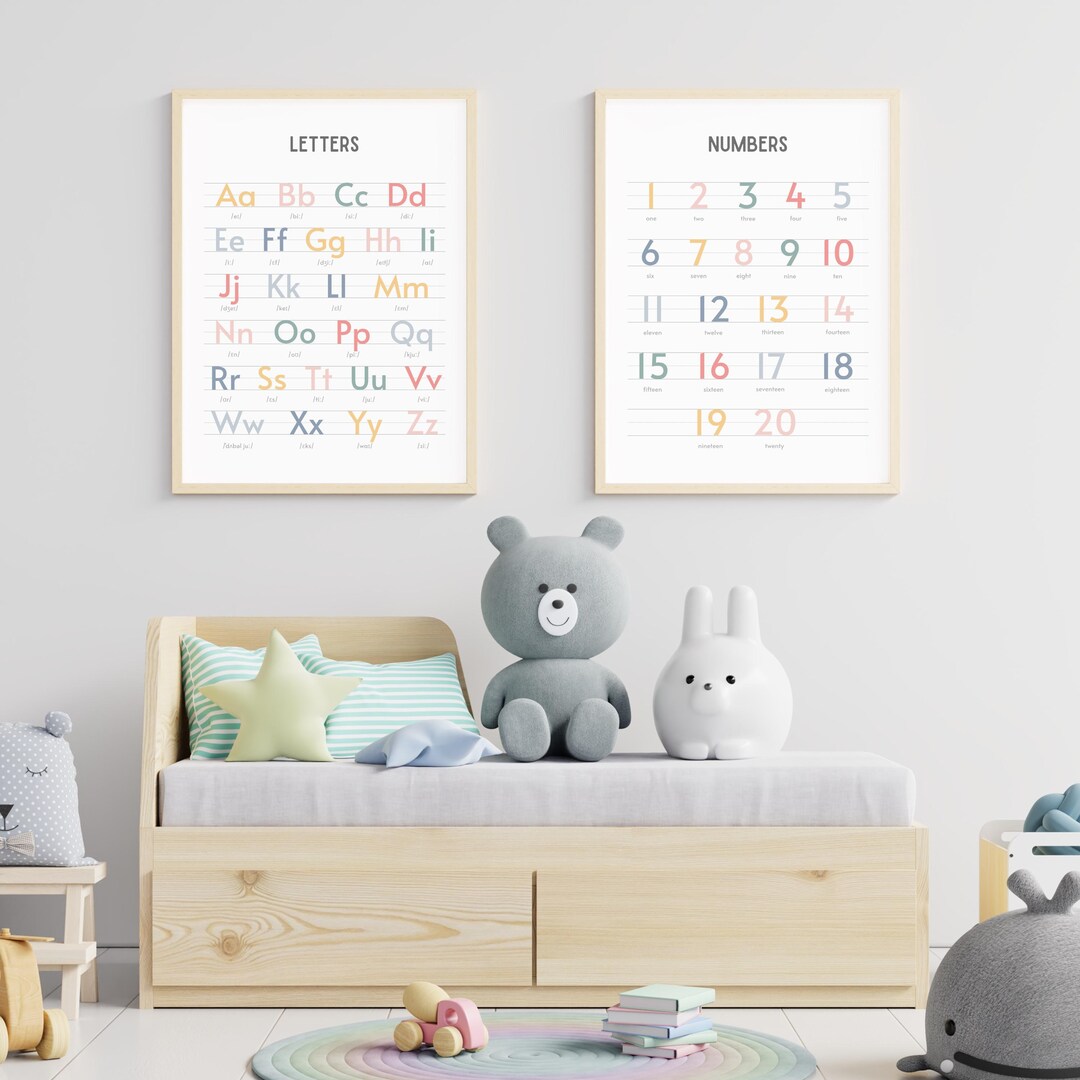 Alphabet & Numbers, Educational Posters, Neutral Classroom Wall Art ...