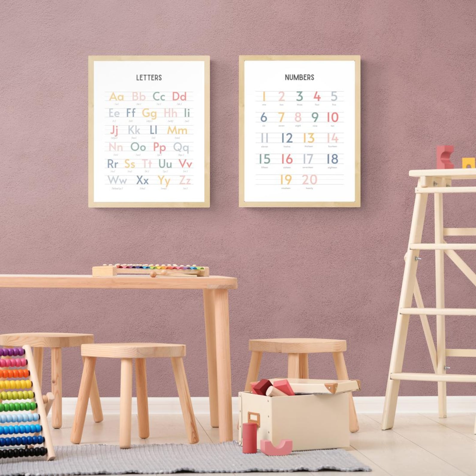 Alphabet & Numbers, Educational Posters, Neutral Classroom Wall Art ...