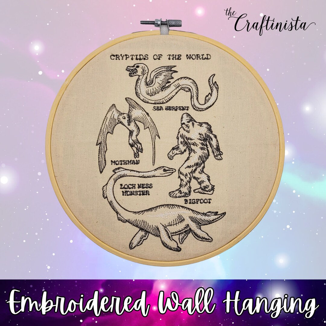 Cryptids of the World Embroidered Hoop Art, Wall Hanging, Loch Ness Art ...