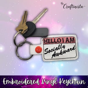 Socially Awkward Embroidered Keychain, Funny Key Tag, Name Tag Keyring ...