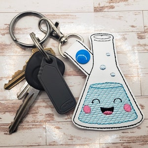 Science Beaker Embroidered Key Chain, Kawaii Science Key Tag, Cute ...