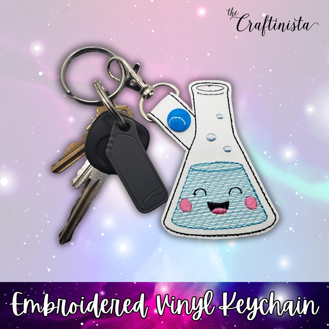 Science Beaker Embroidered Key Chain, Kawaii Science Key Tag, Cute ...