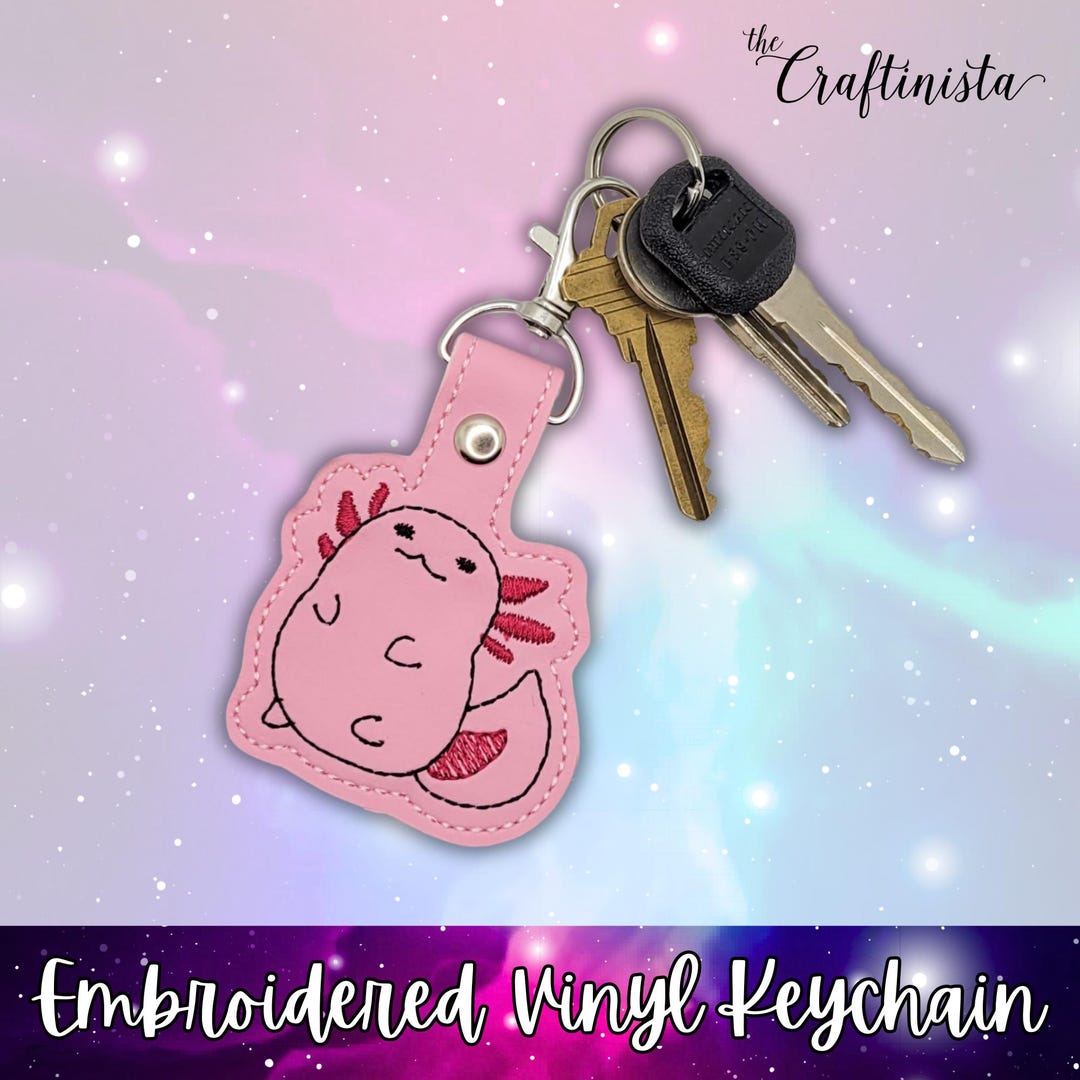 Cute Chibi Axolotl Keychain, Kawaii Animal Bag Tag, Embroidered Vinyl ...