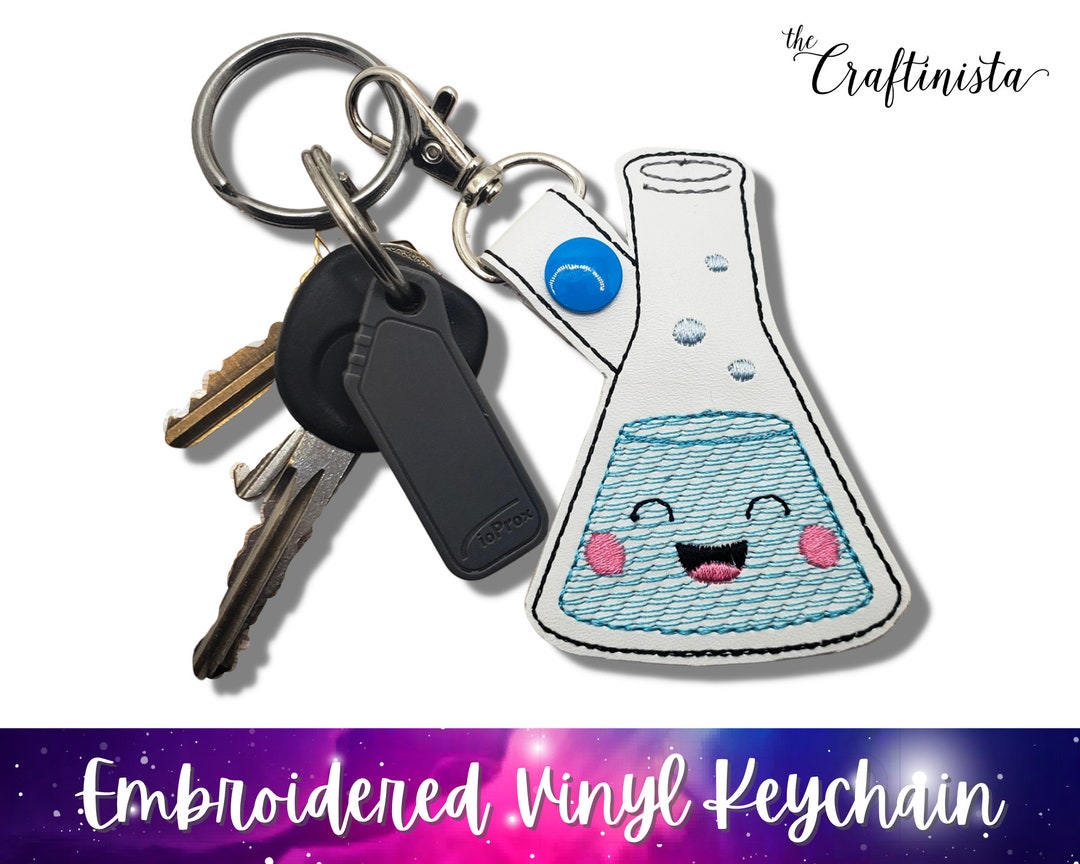 Science Beaker Embroidered Key Chain, Kawaii Science Key Tag, Cute ...