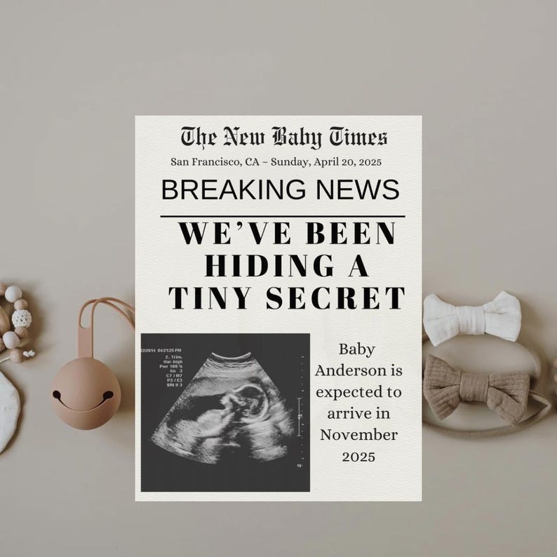 Newspaper Baby Announcement Digital Pregnancy Announcement April Baby ...