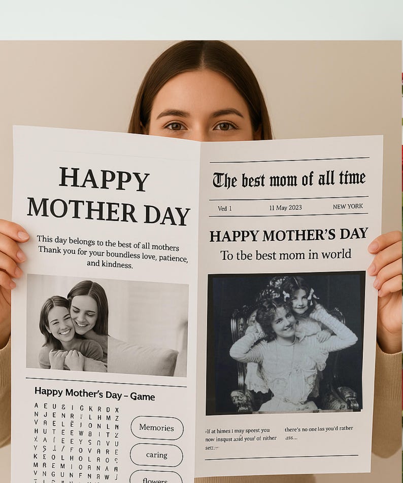 Editable Mothers Day Newspaper Template, Personalized Mothers Day Gift ...