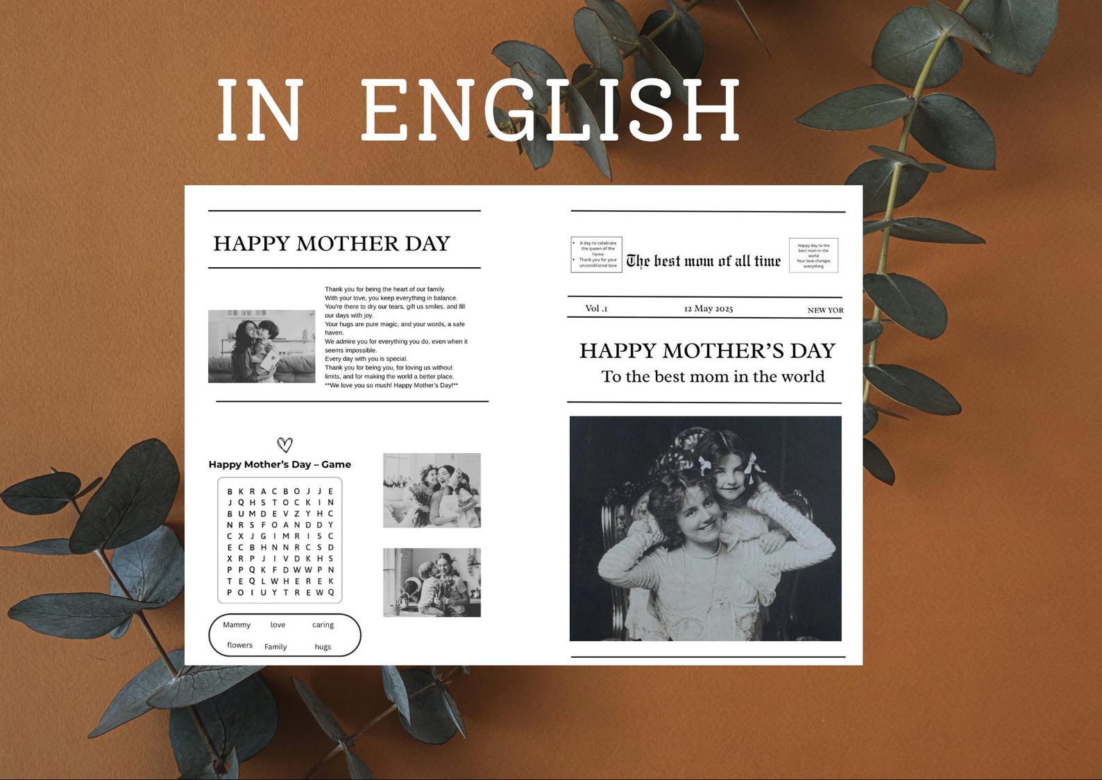 Editable Mothers Day Newspaper Template, Personalized Mothers Day Gift ...