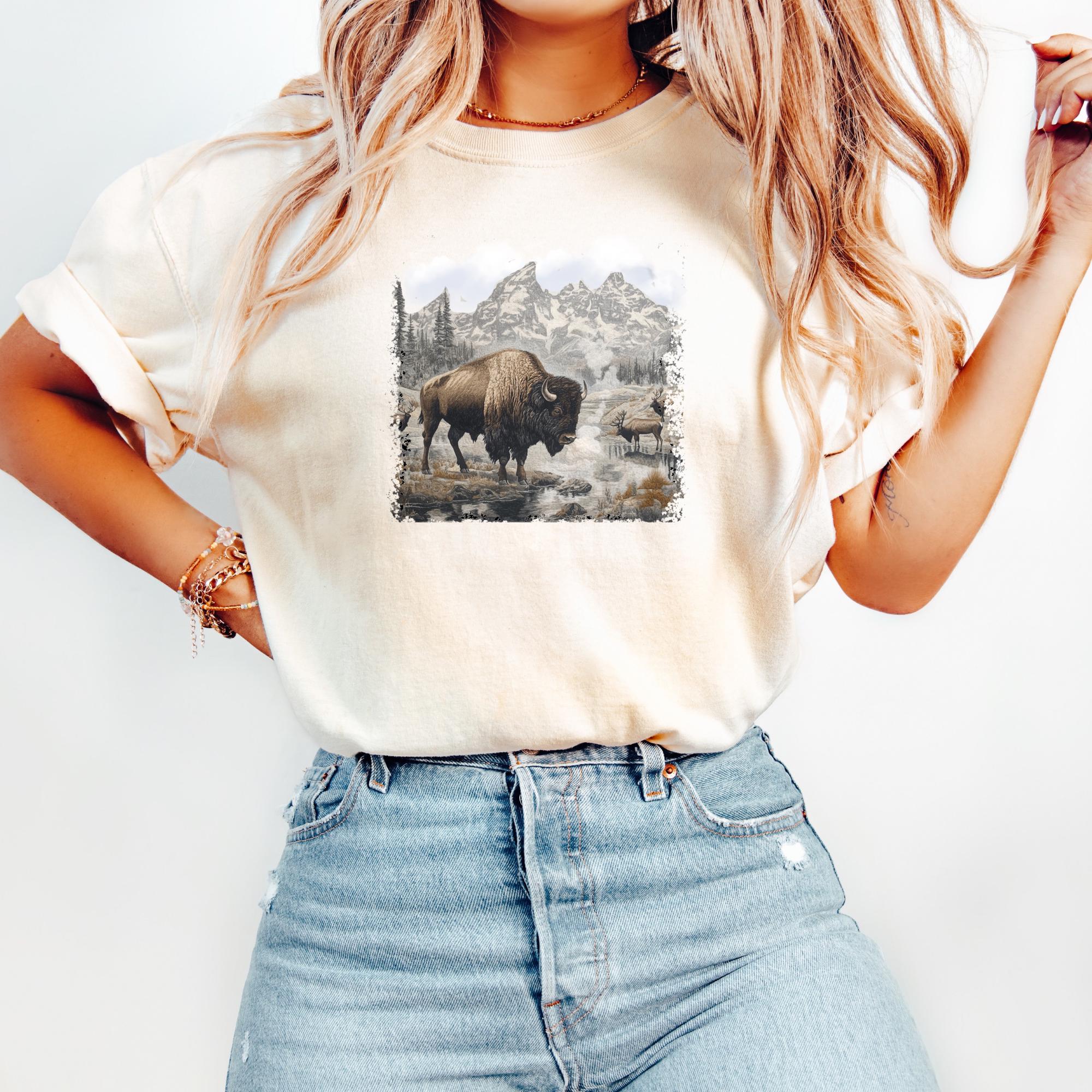 Retro Bison Roaming A Geyser Basin Sweatshirt - 90s Bull Buffalo ...