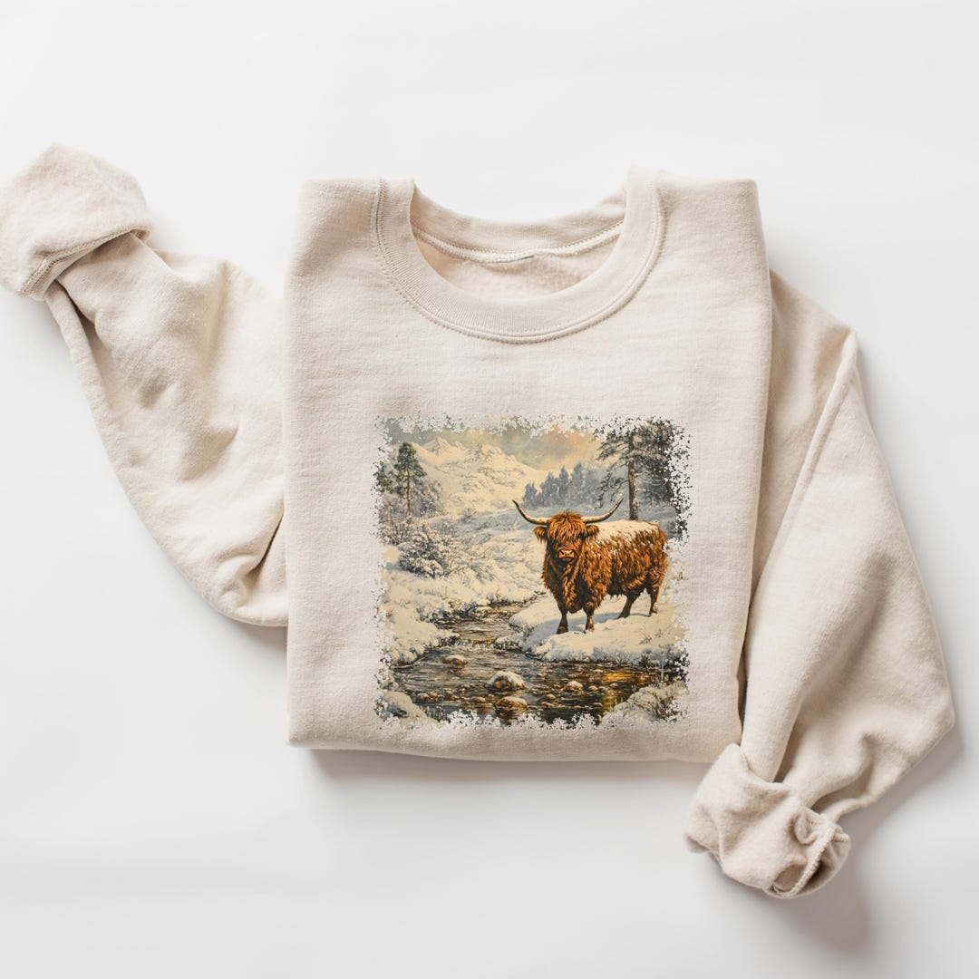Retro Highland Cow Sweatshirt, 90s Vintage Highland Scottish Cows in ...