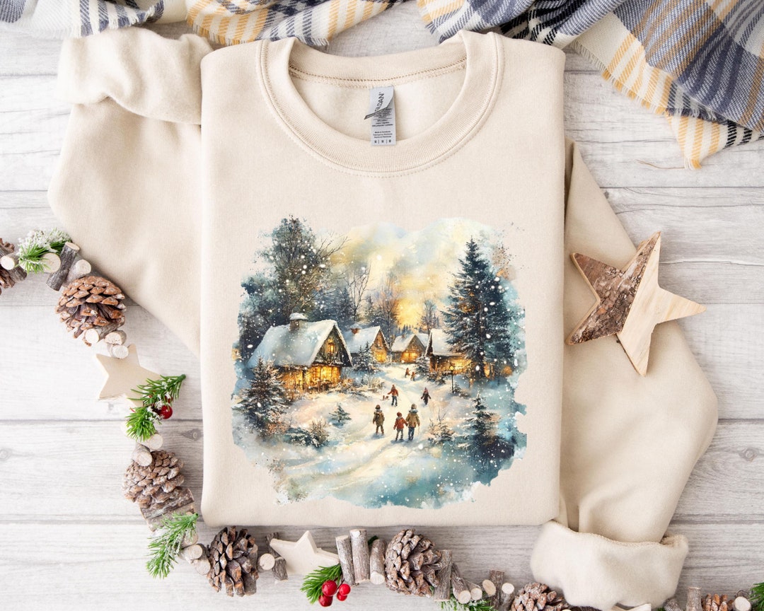 Retro Christmas Winter Village Sweatshirt, 90s Mountain Pine Tree ...