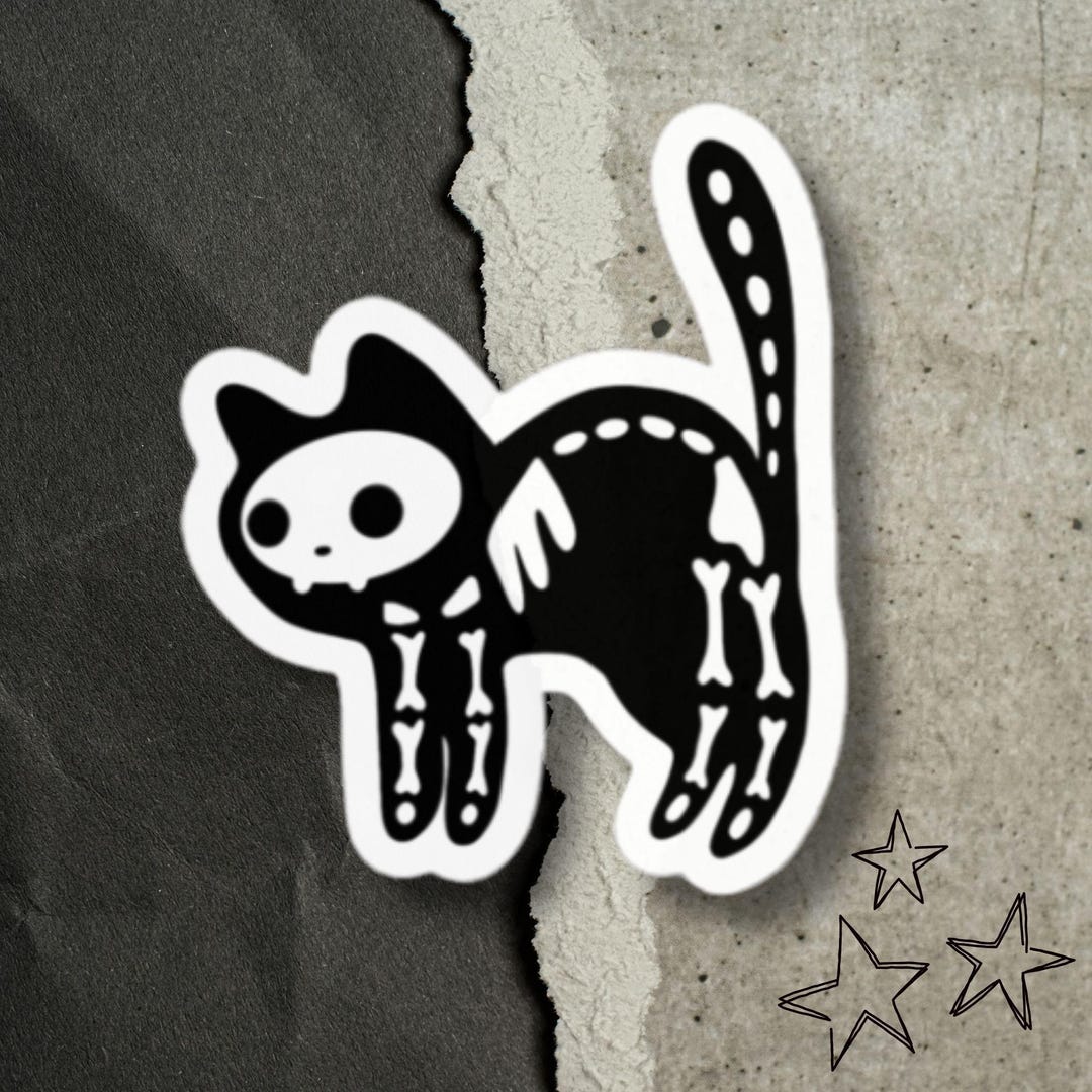 Spooky Skeleton Cat Sticker, X-ray Cat Sticker, Holiday Sticker, Cute ...