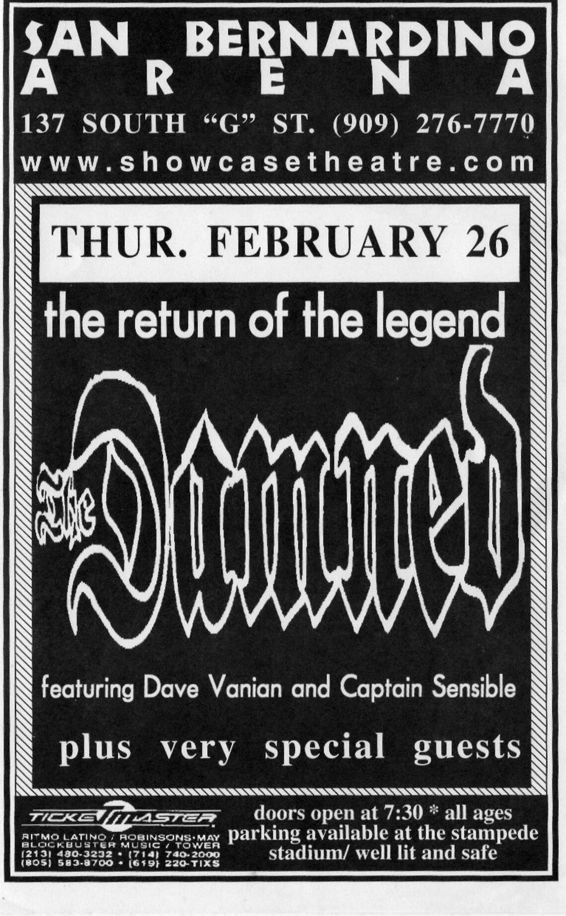 The Dammed-1998 USA Concert Flyer-san Bernardino, Ca- 5x7 Inches.ex ...