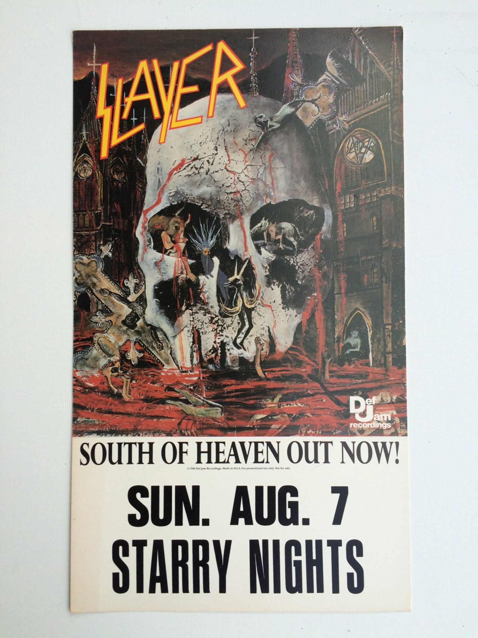 Slayer-south of Heaven-1988 Concert Poster-boxing Style-15x22"-new Old ...