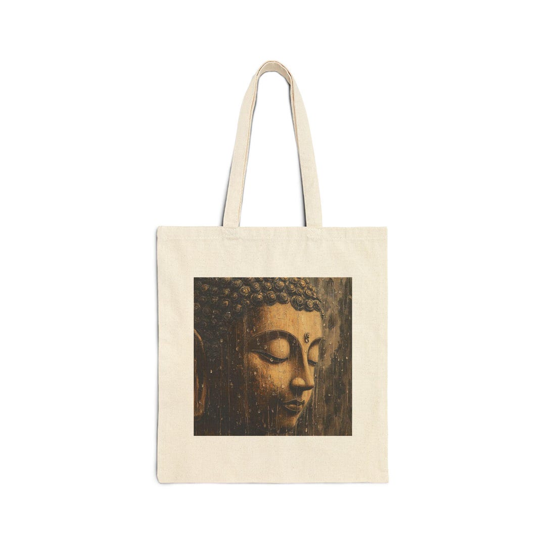 Buddha in the Rain Cotton Canvas Tote Bag in Natural or Black ...