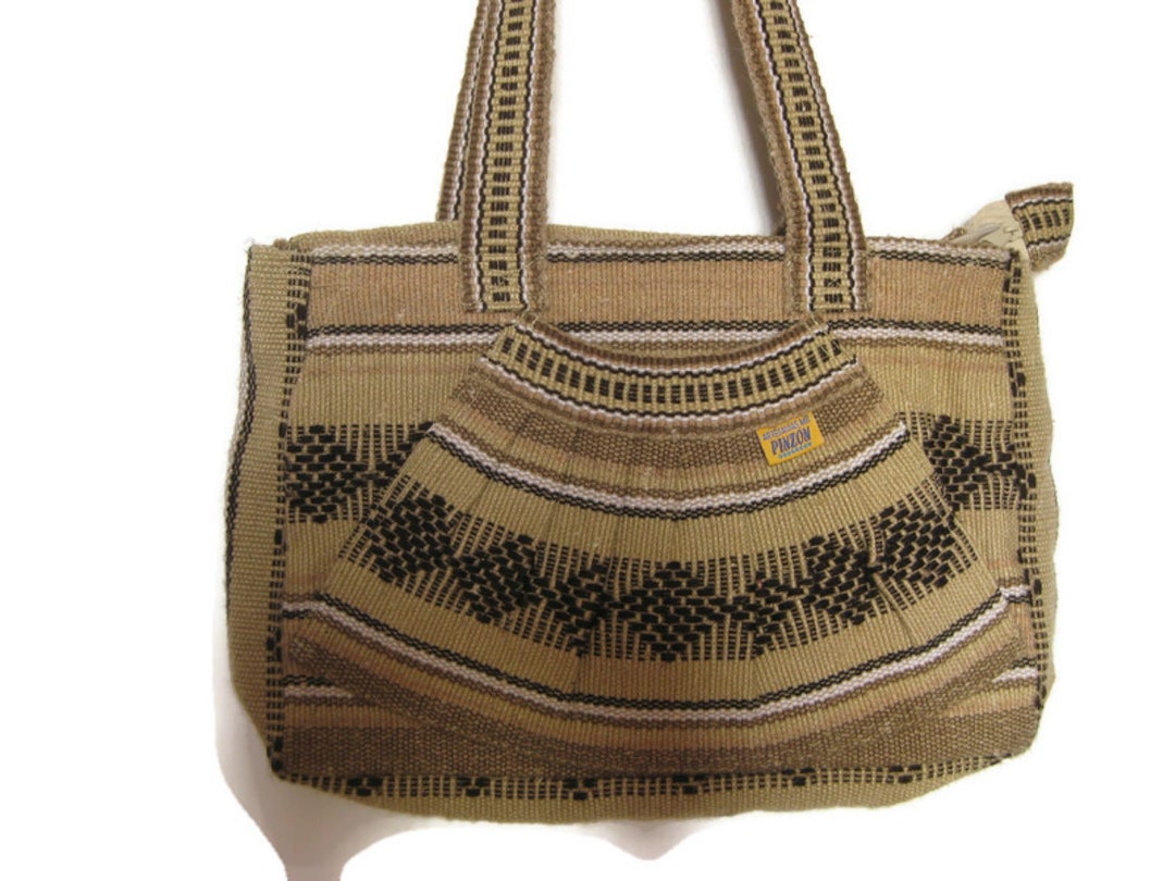 90's Small Beige Brown Hippie Style Shoulder Bag With Zipper Closing ...