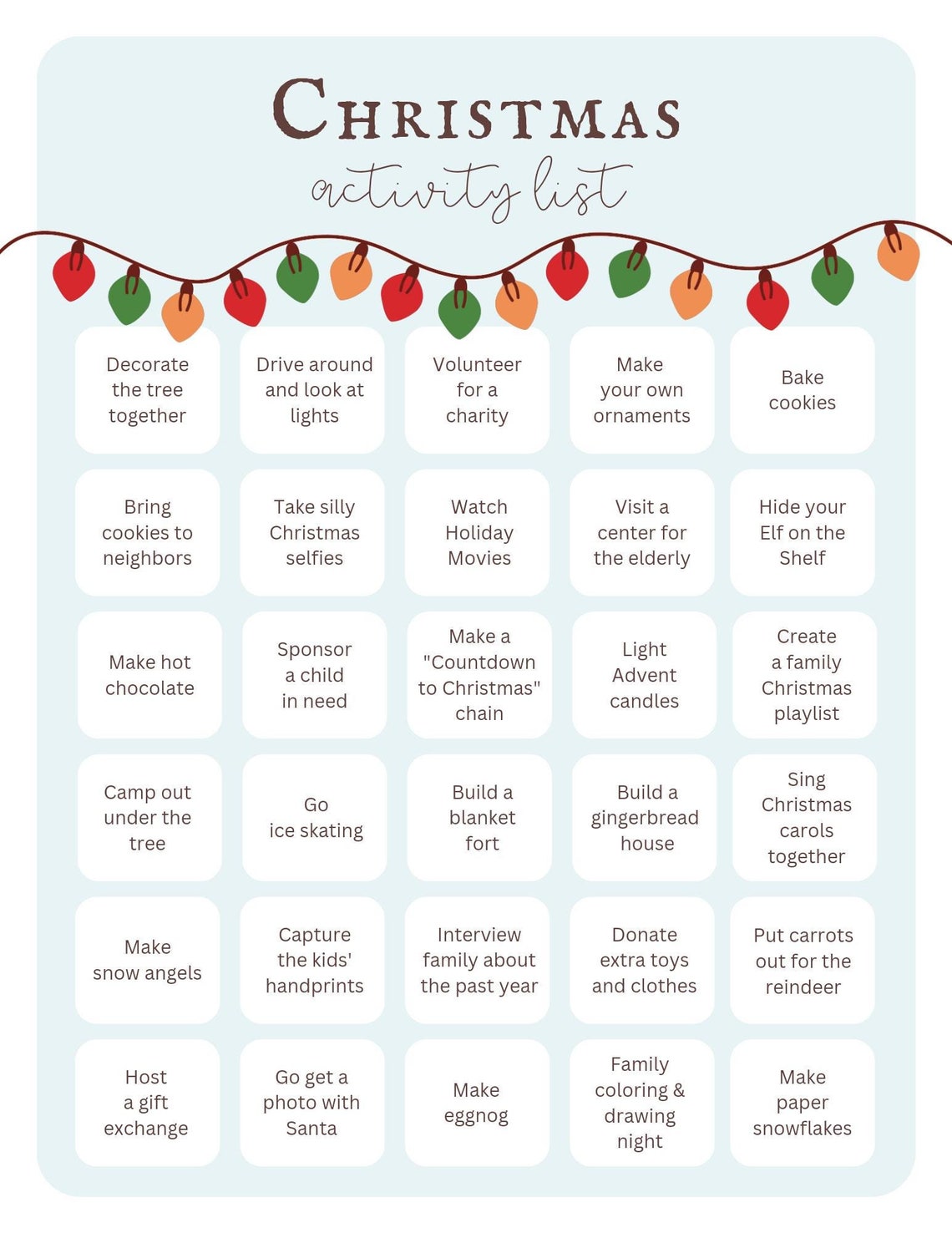 Christmas Activity List - Etsy