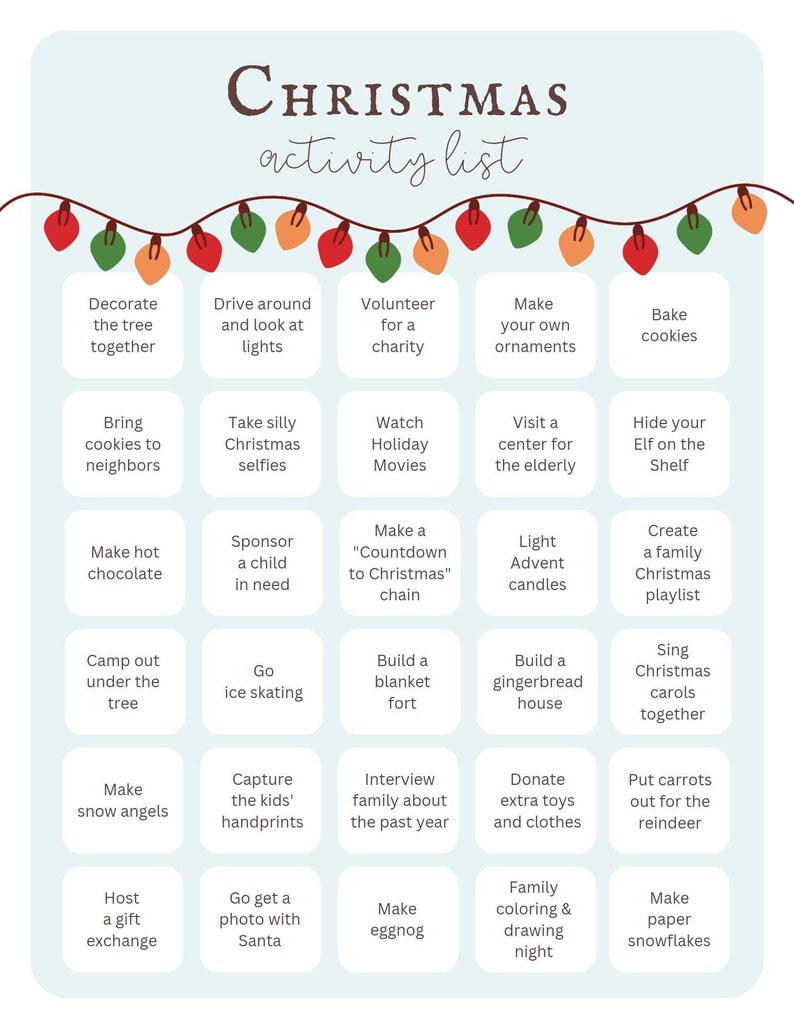 Christmas Activity List - Etsy