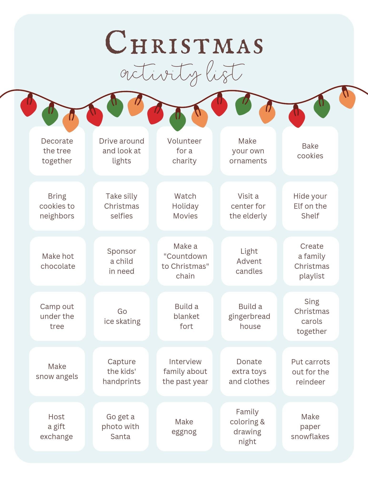 Christmas Activity List - Etsy