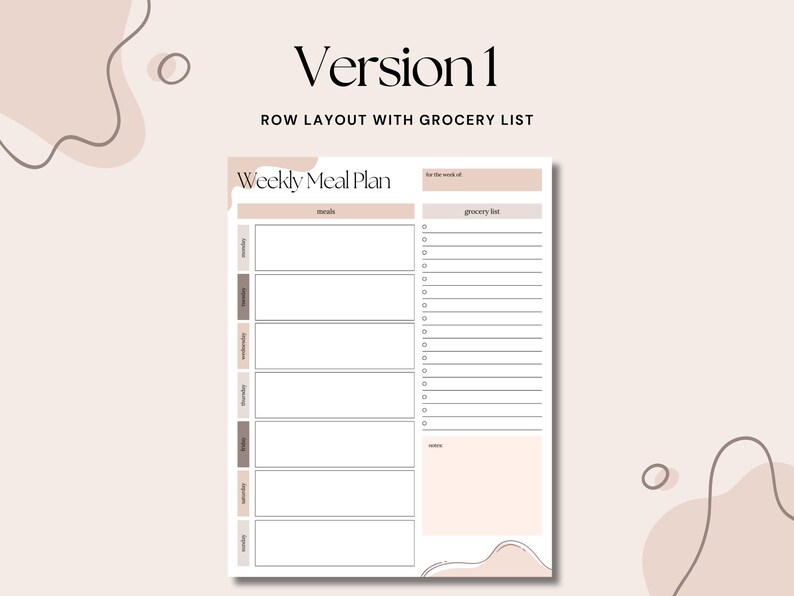 Meal Prep Planner With Weekly Menu & Food List, Grocery List With Meal ...