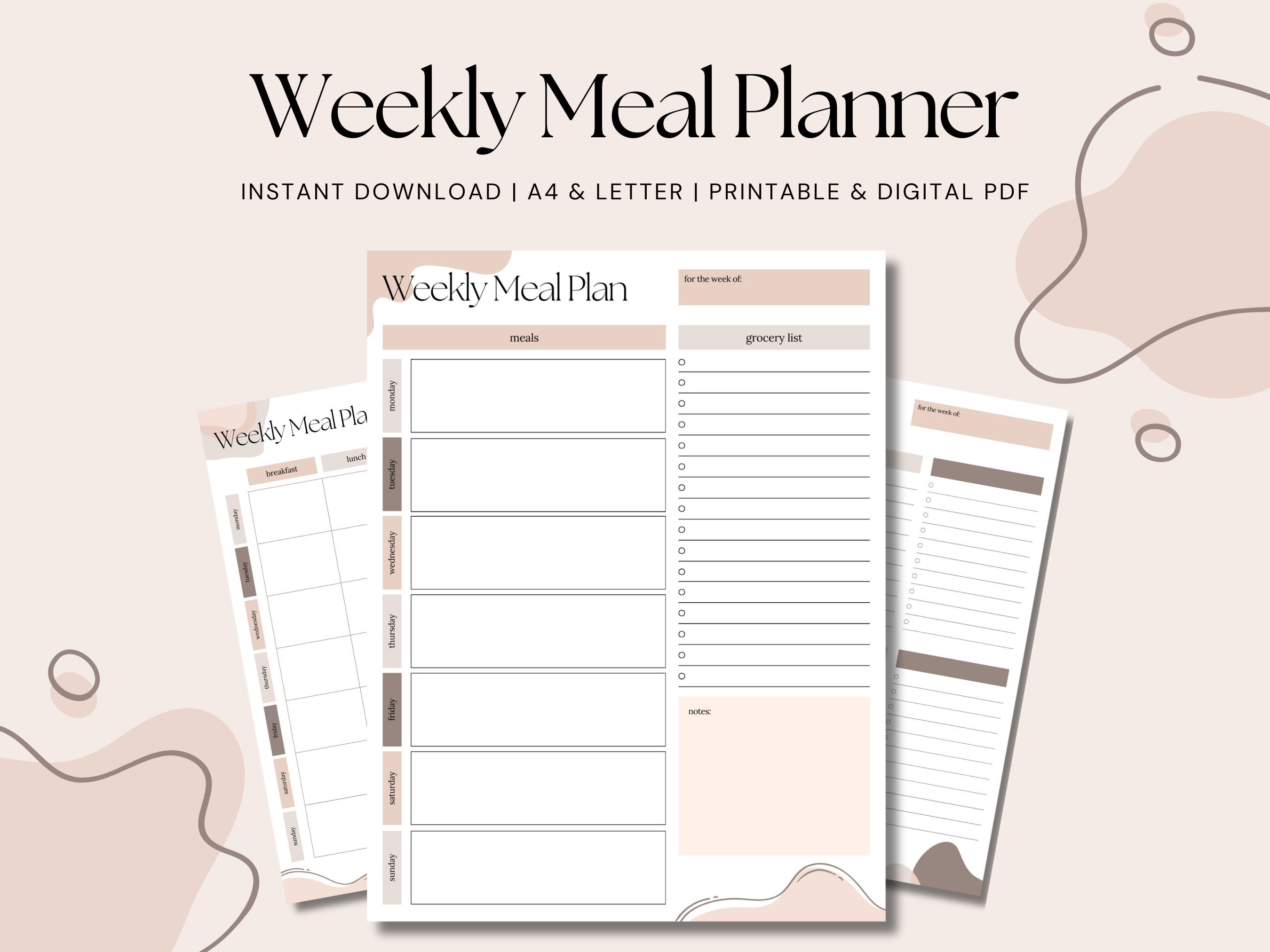 Meal Prep Planner With Weekly Menu & Food List, Grocery List With Meal ...