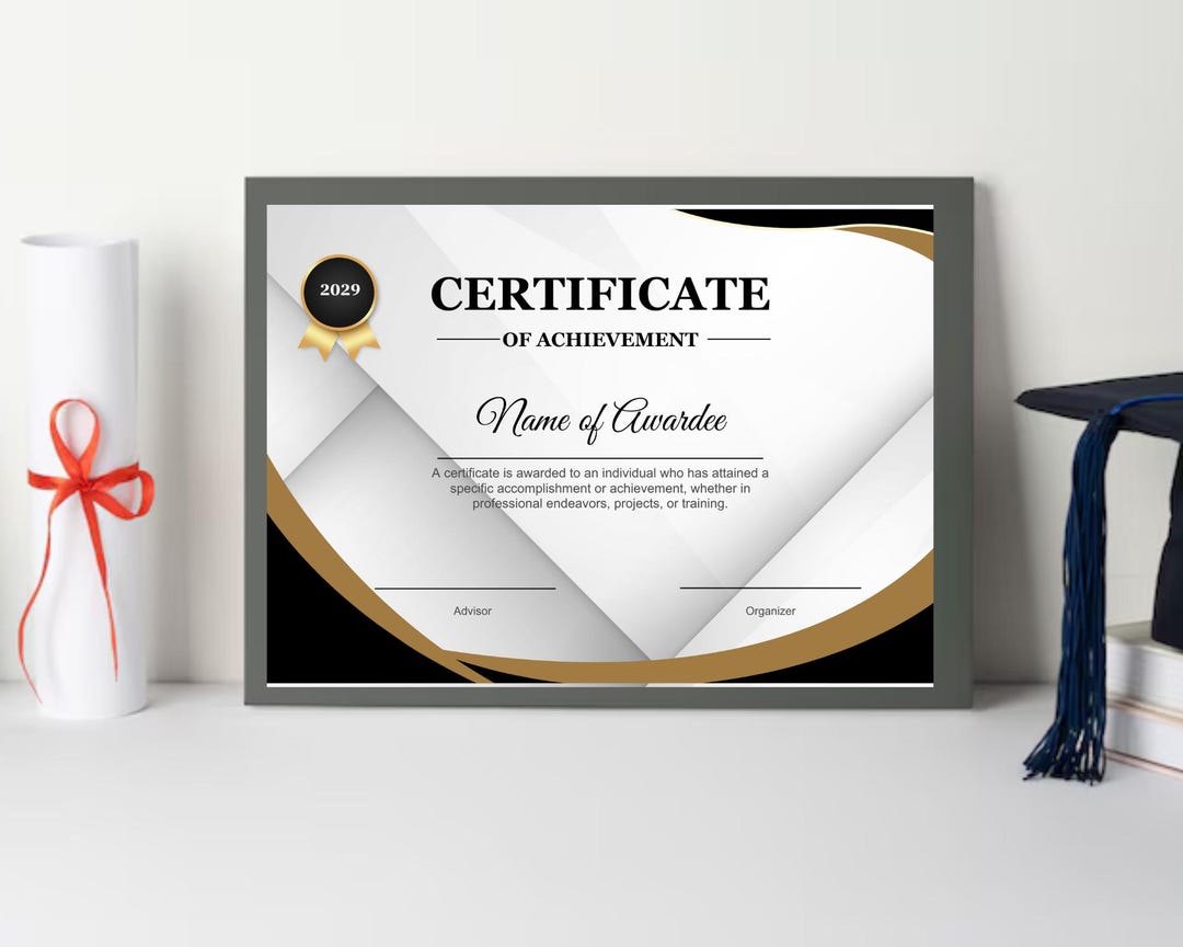 CERTFICATE of ACHIEVEMENT Template | Editable Printable Award ...